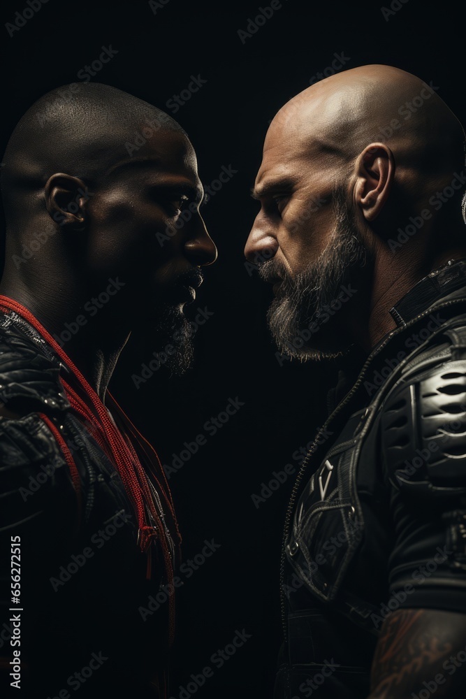 Fierce face-off between rival wrestlers, the tension palpable in the ...