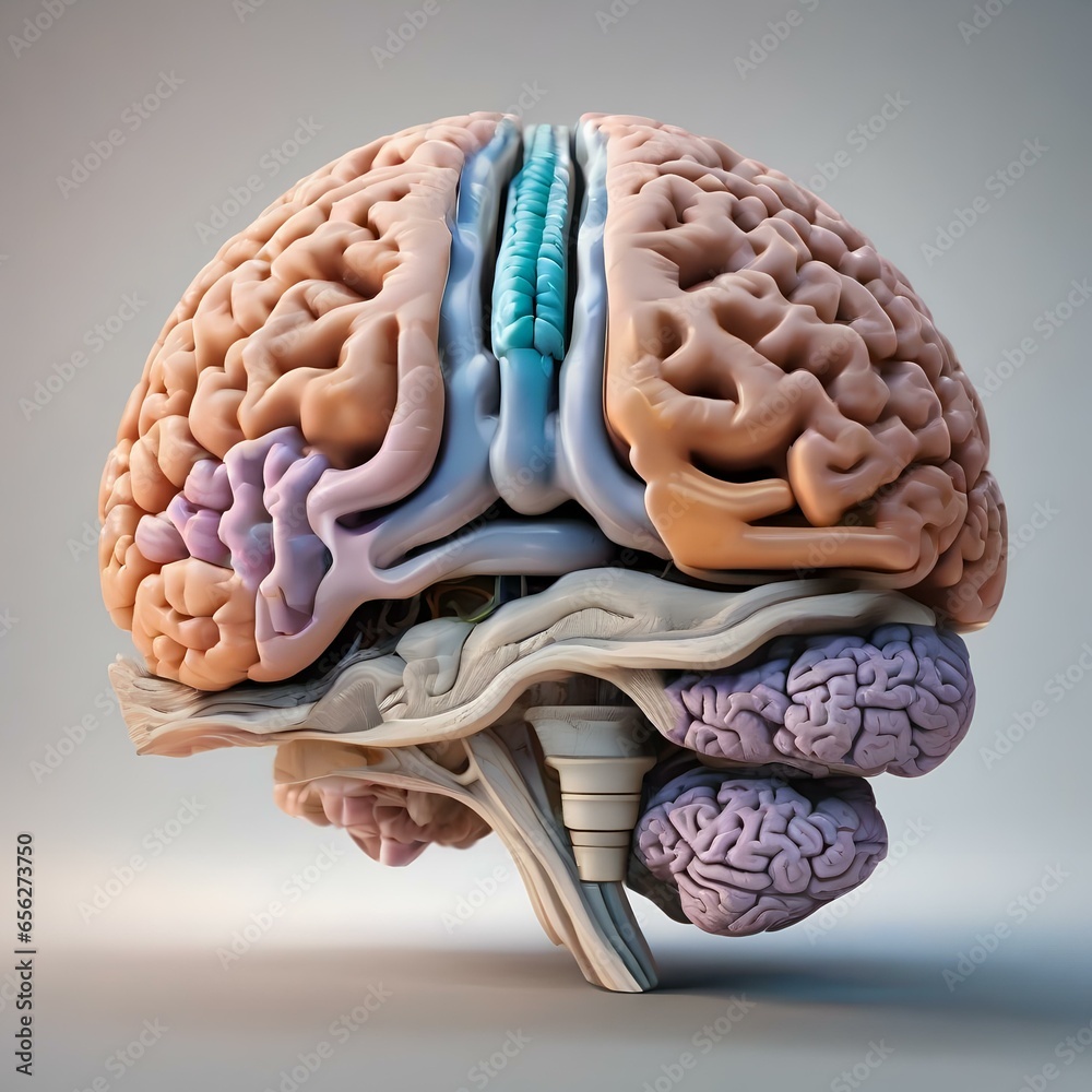 A cross-section image of a human brain showing different regions and ...