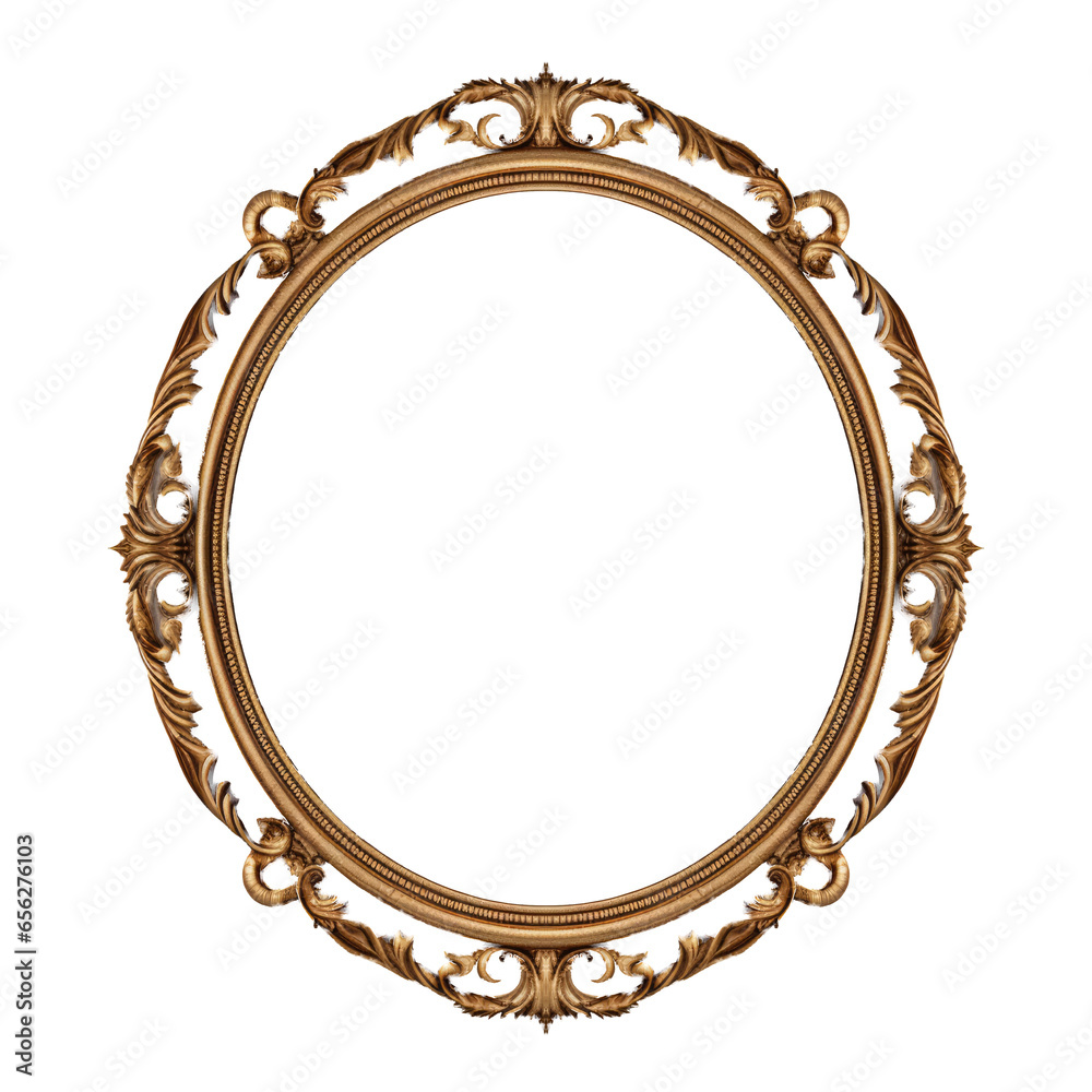 Antique carved gilded oval shape frame isolated on transparent ...