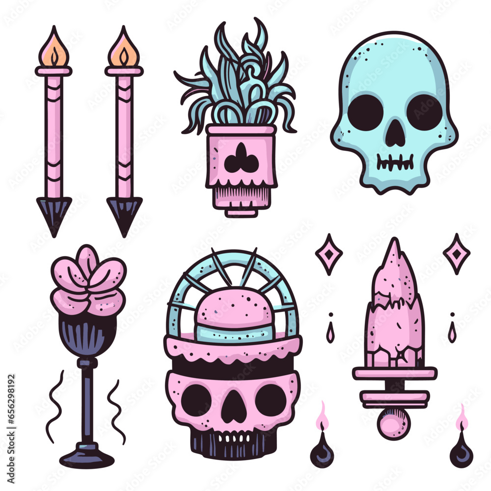 elements in trendy emo goth 2000s style. Vector hand drawn icon. 90s ...