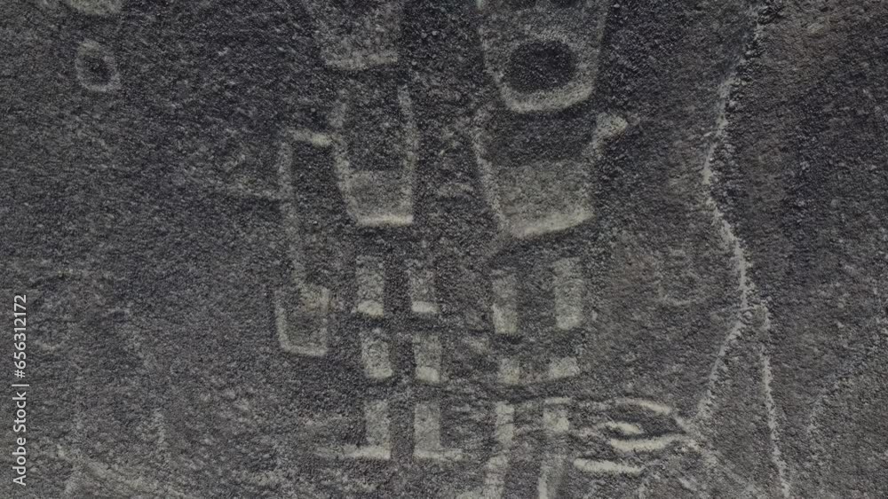 Close up view of Two human figures nearly cartoon like camera rising up ...