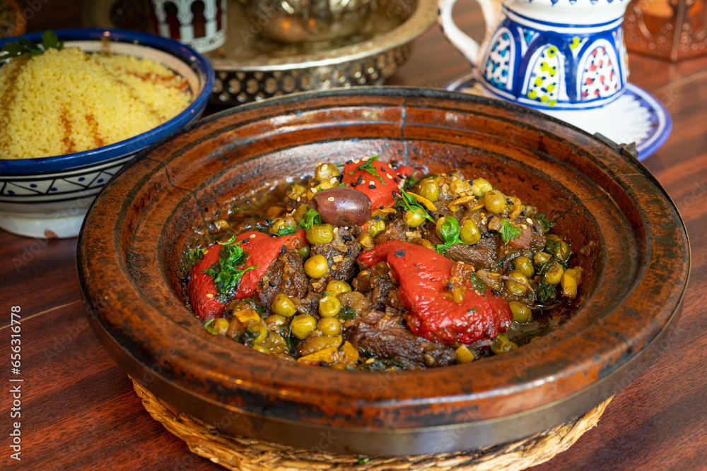 Moroccan Tajine Meat Stew, Traditional Morocco Tagine, Arabic Marqa ...