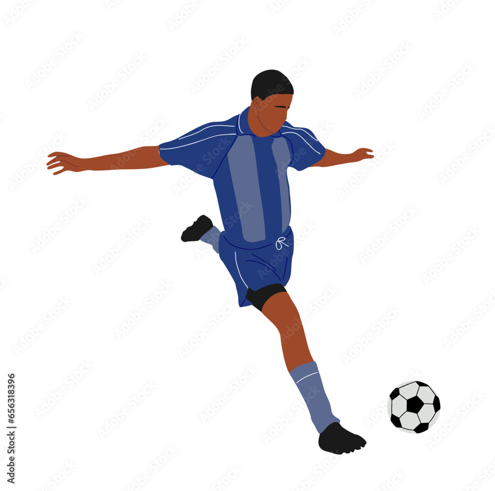 Black Soccer player, sports man football player with ball in action ...