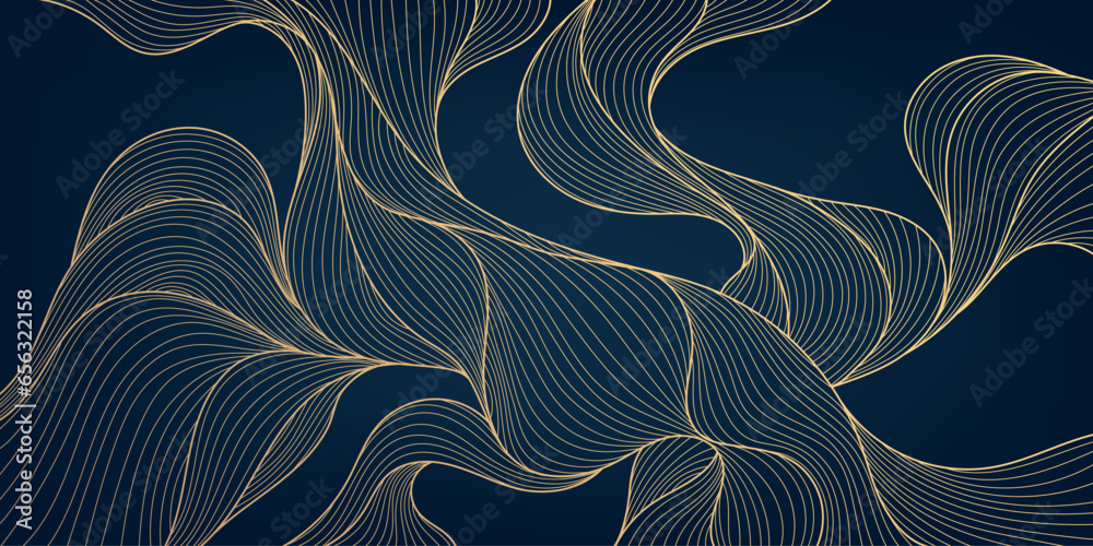 Vector art deco line luxury golden waves, abstract background, elegant ...