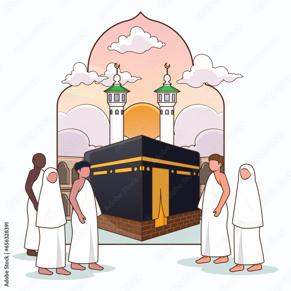 Cartoon Islamic Pilgrimage in Mecca for Praying Activity Stock Vector ...