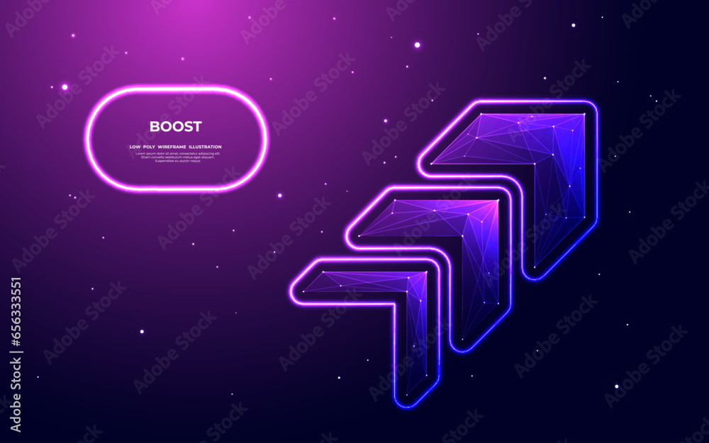 Futuristic neon speed arrow up. Boosting and fast growth cyberpunk icon ...