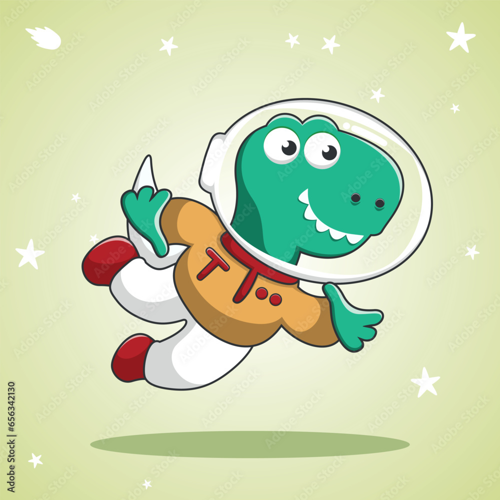 Funny dinosaur in space.Dinosaur in outer space. Vector hand-drawn ...