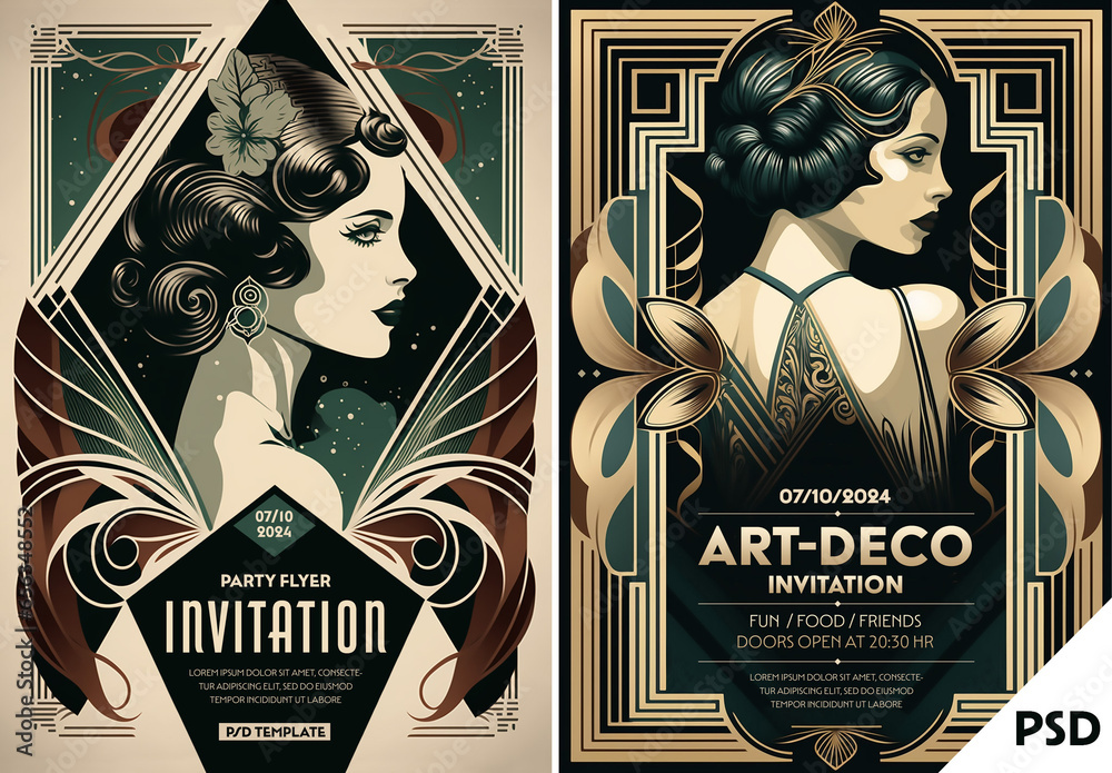 Art Deco flyer designs (Ai generated background) Stock Template | Adobe ...