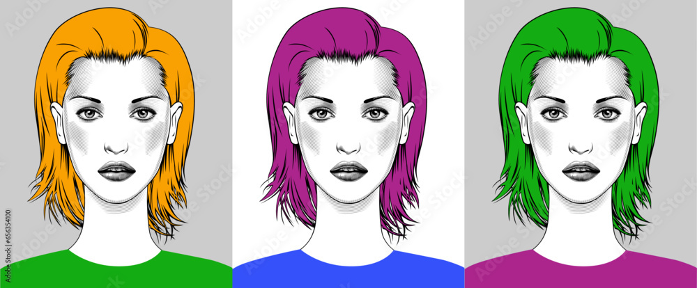 Young modern girl with colored hair. Portrait of a young woman with ...