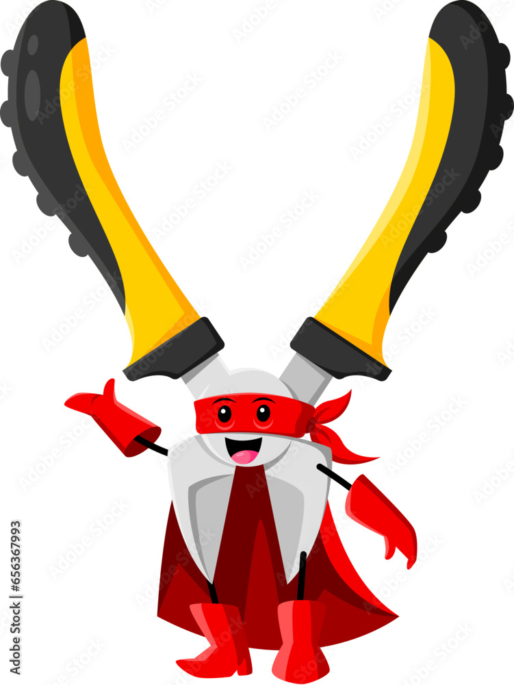 Cartoon nippers superhero character stands tall, wearing a vibrant red ...