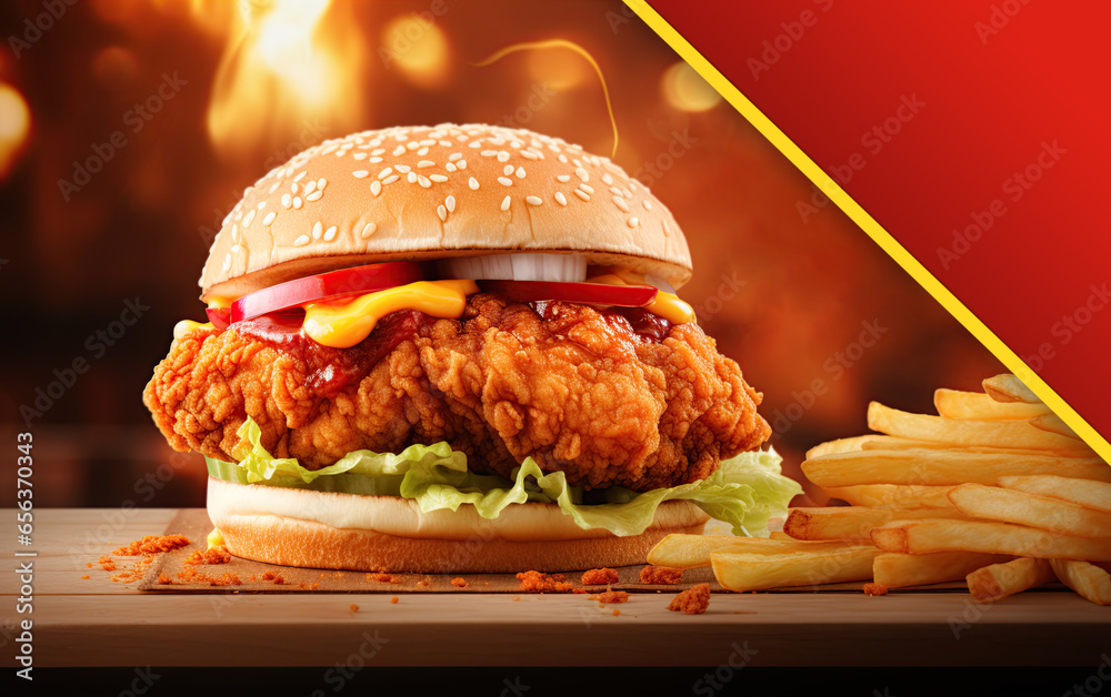 Crispy chicken burger. Blank space for ads. Advertising banner design ...