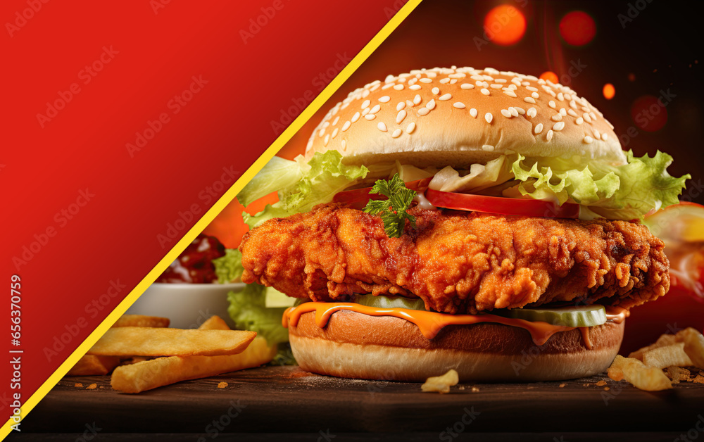 Crispy chicken burger. Blank space for ads. Advertising banner design ...