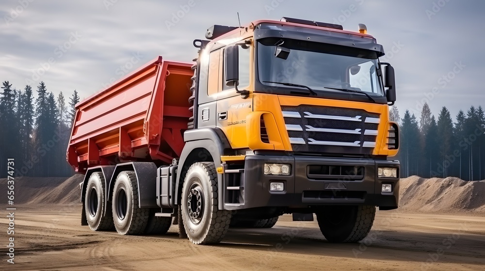 Large mining dump truck at the construction site. Powerful modern ...