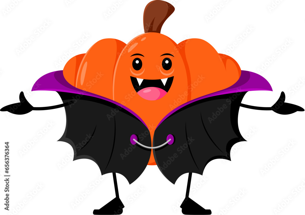 Cartoon Halloween pumpkin vampire character. Isolated cute vector gourd ...
