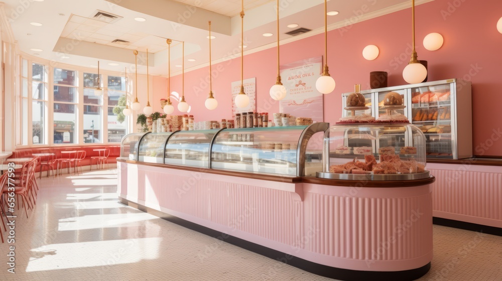 Retro ice cream shop interior. Old style ice cream parlor Stock Photo ...