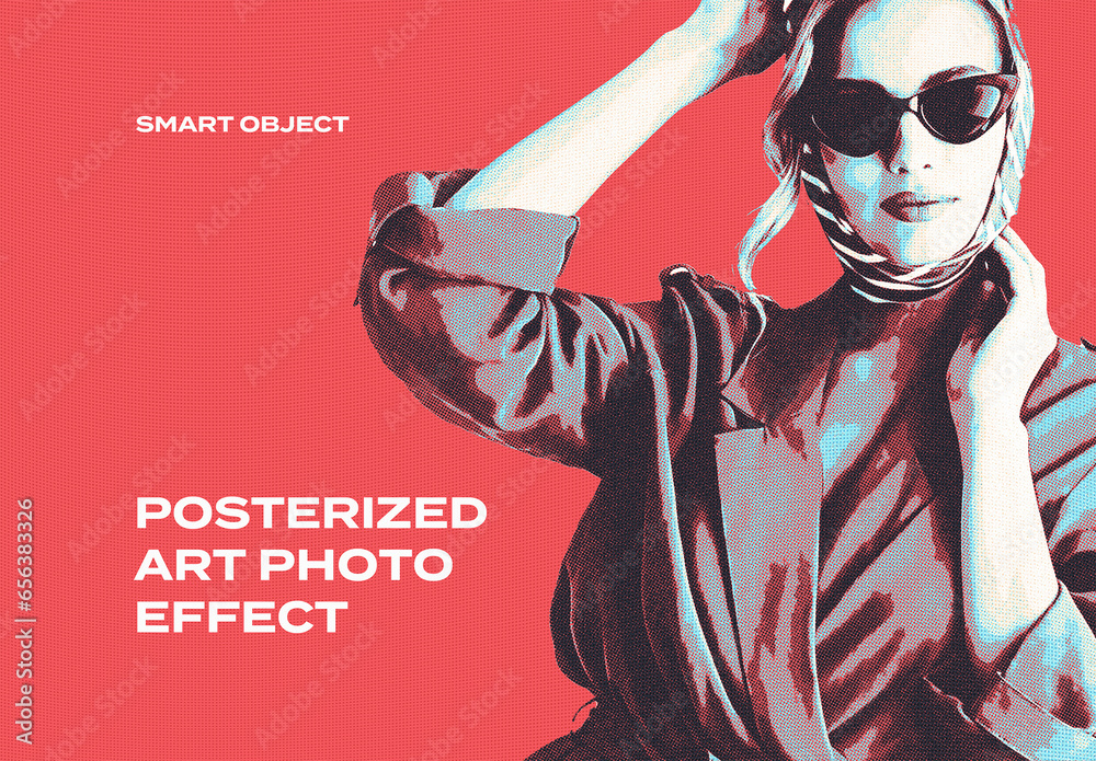 Pop Art Retro Poster Posterized Photo Effect Mockup Template Texture ...