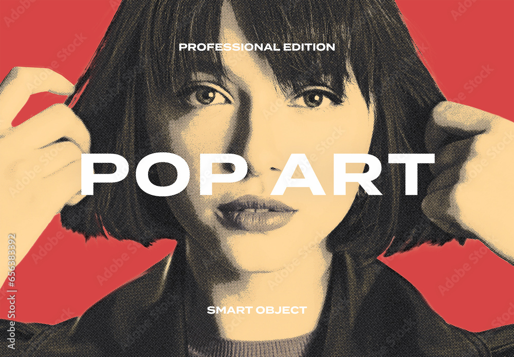 Pop Art Retro Poster Posterized Photo Effect Mockup Template Texture ...