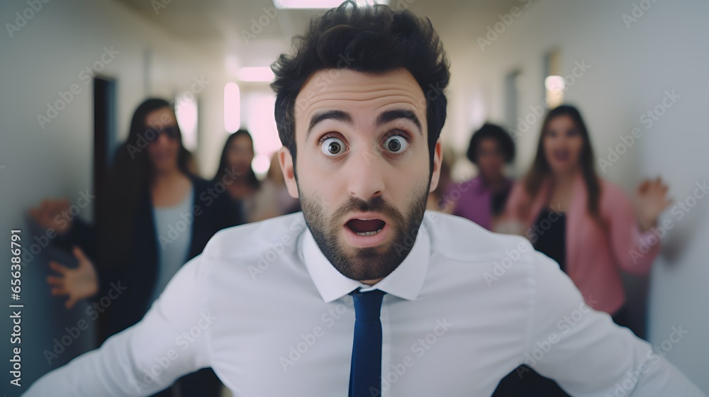 Office workers intensely shocked by what they see in front of them ...