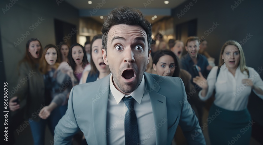 Office workers intensely shocked by what they see in front of them ...