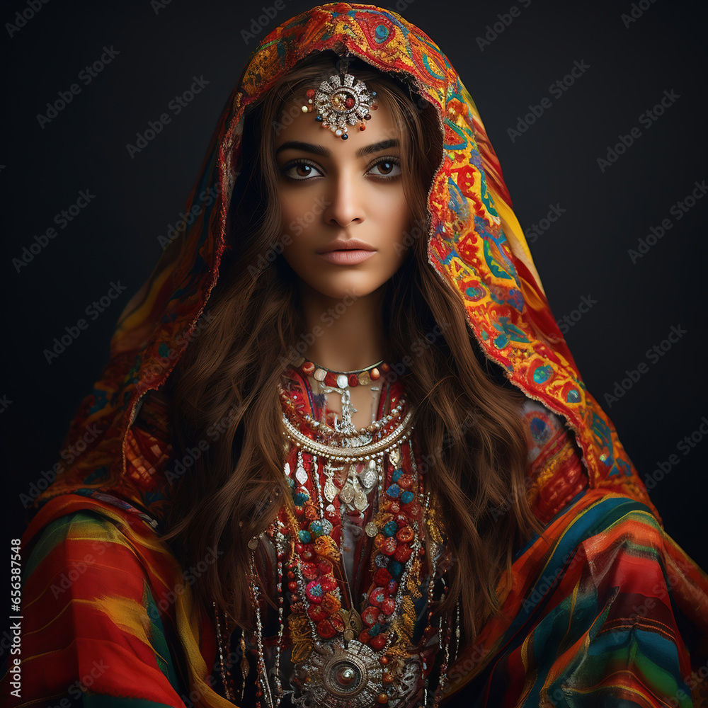 Beautiful Portrait of the Balochi Girl in Traditional Dress - Generated ...