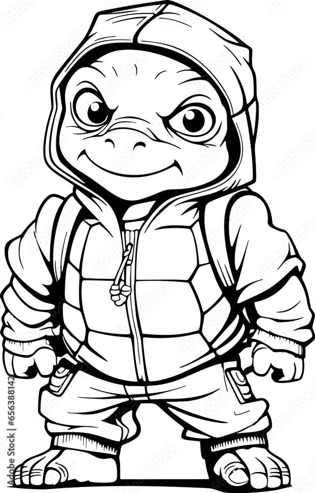 Bold and hip hop-inspired vector cartoon of a turtle, featuring clean ...