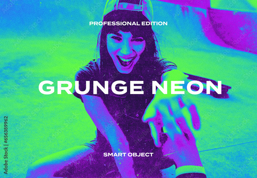 Grunge Neon Art Photo Effect Mockup Template Texture Overlay Print ...