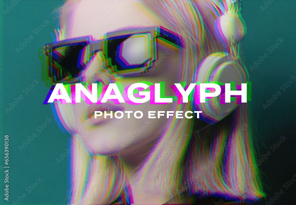 Anaglyph Old Tape Glitch Video Retro Photo Effect Mockup Template ...