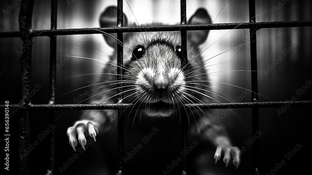 gray mouse rat in a cage escape laboratory concept freedom from iron ...