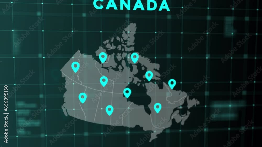 World Map with Code Technology Background Canada Map with PinPoint ...