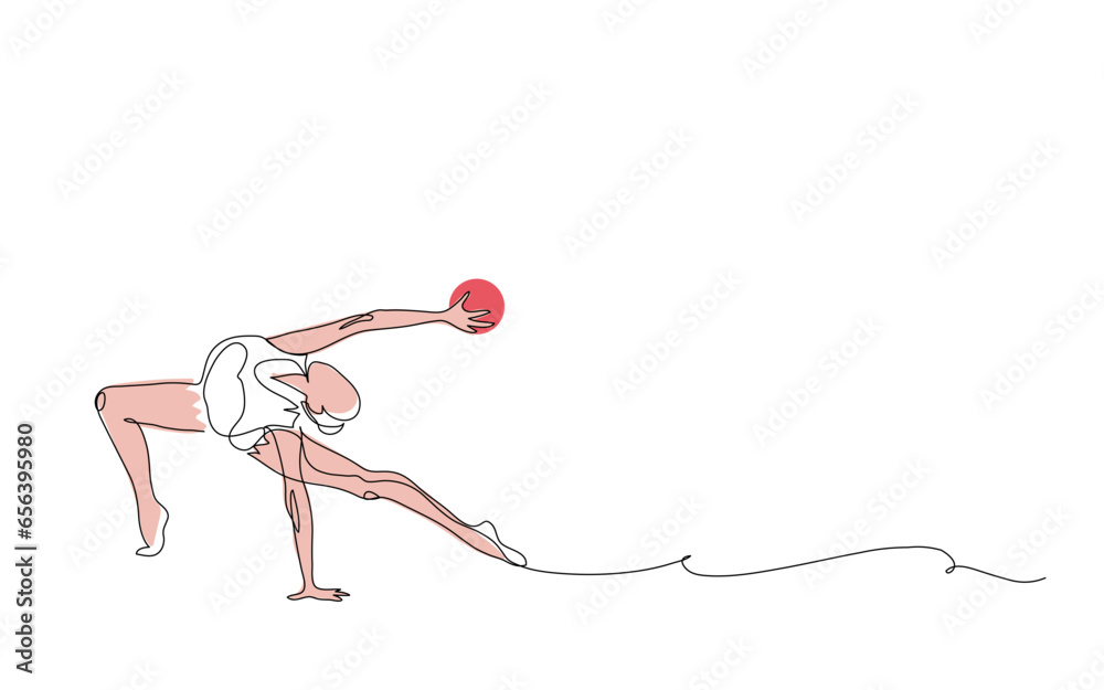 Rhythmic gymnastics. Woman with ball. One continuous line art drawing ...