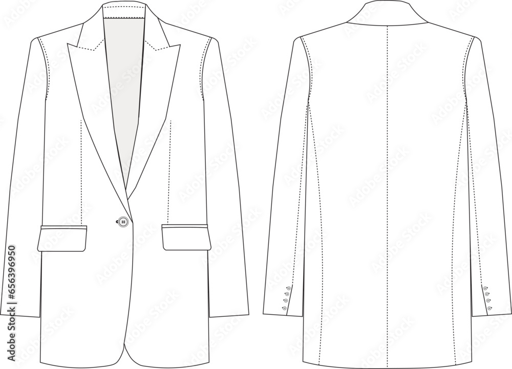 Blazer Jacket Template Flat Sketches, Fashion Technical Drawings ...