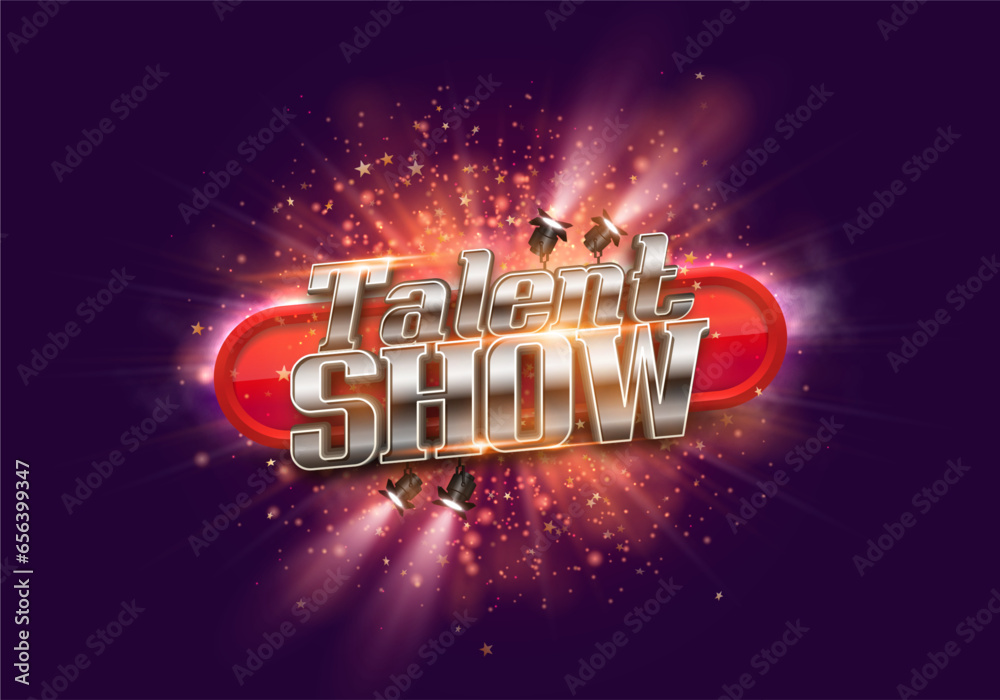 Bright Talent Show sign illuminated by spotlights. Vector illustration ...