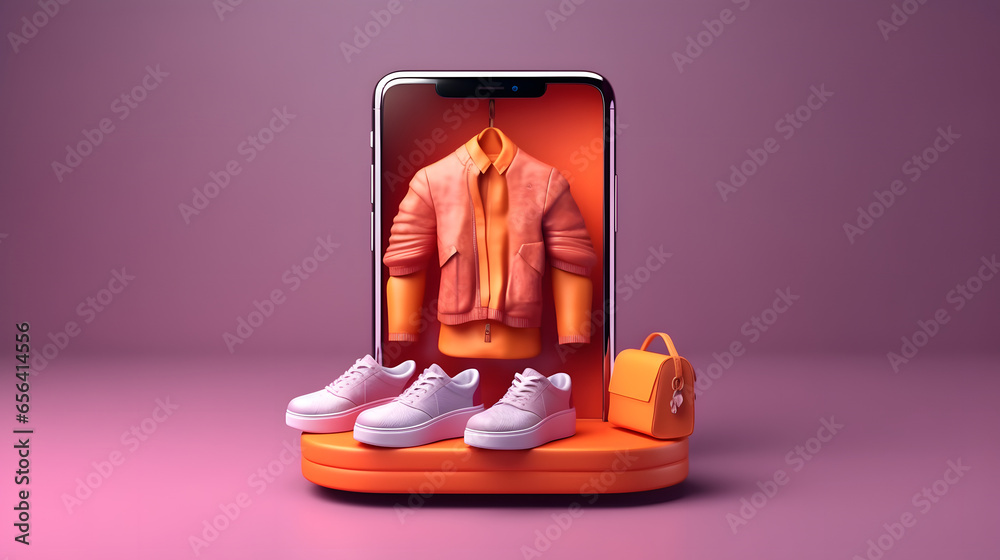 Online shopping concept. shop on mobile. Realistic 3d illustration ...