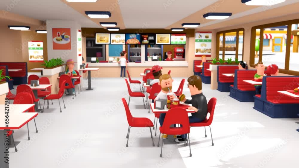 Cartoon characters people sitting in restaurant or hotel and eating ...