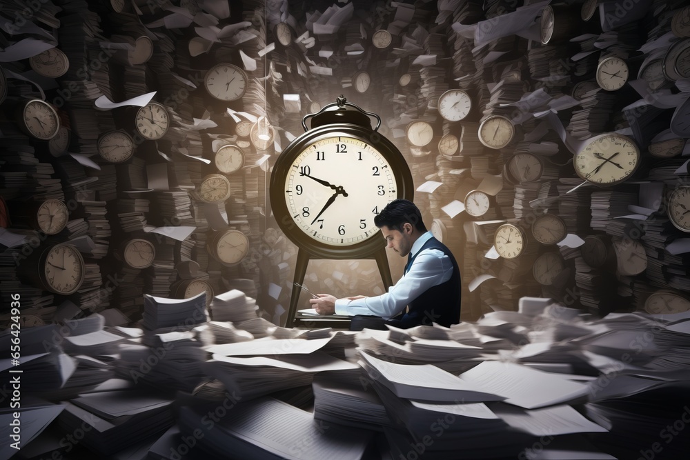 Deadline. Businessman trying to stop time. Time Management. Time ...