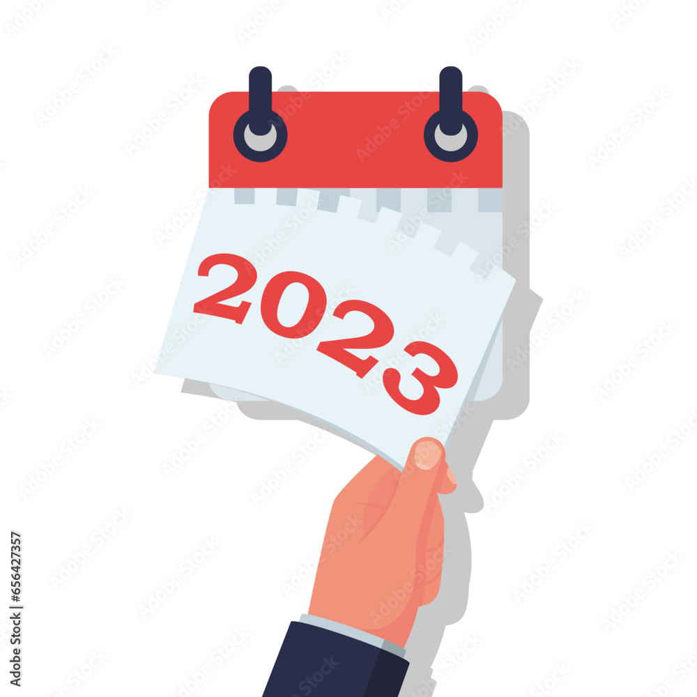 Goodbye 2023. A businessman tears off a calendar sheet of the outgoing ...
