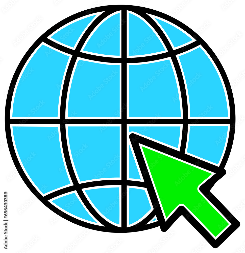 World icon with mouse cursor. Globe illustration isolated on ...