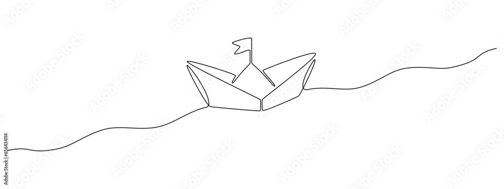 One continuous line drawing of paper boat. Origami ship concept success ...