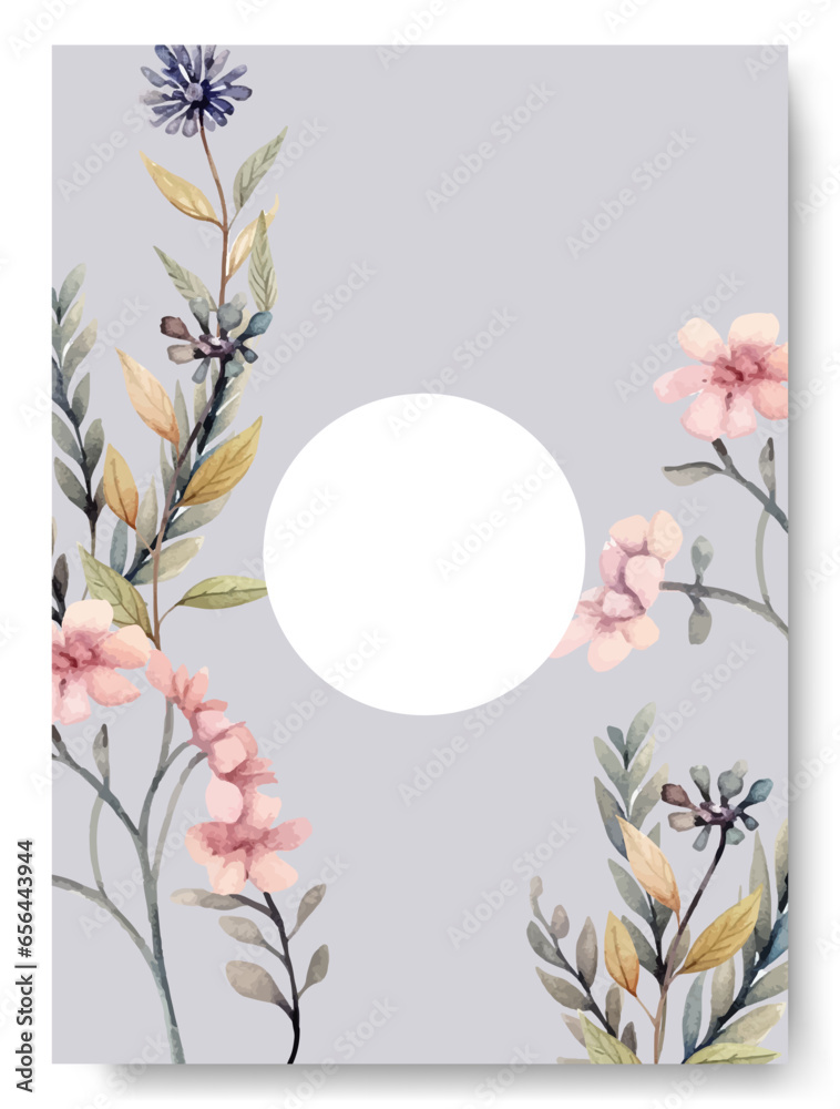 Pink begonia border frame with floral watercolor background of wedding ...