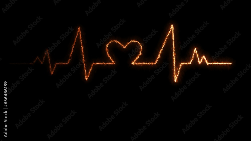 Glowing neon Heart Rate orange color.Neon Digital Heartbeat Plus black ...