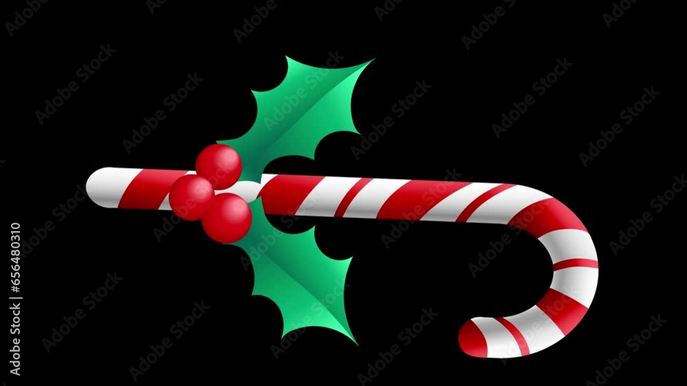 4k Animated 3D Realistic Candy Cane Isolated on Black Background Candy ...