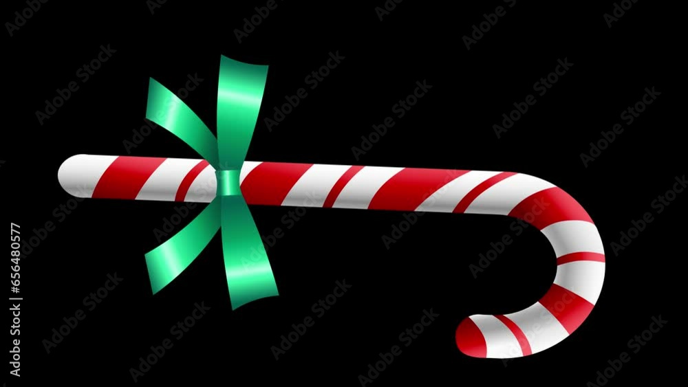 4k Animated 3D Realistic Candy Cane Isolated on Black Background Candy ...