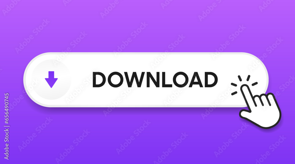 3D blue download button icon. Upload icon. Down arrow bottom side ...