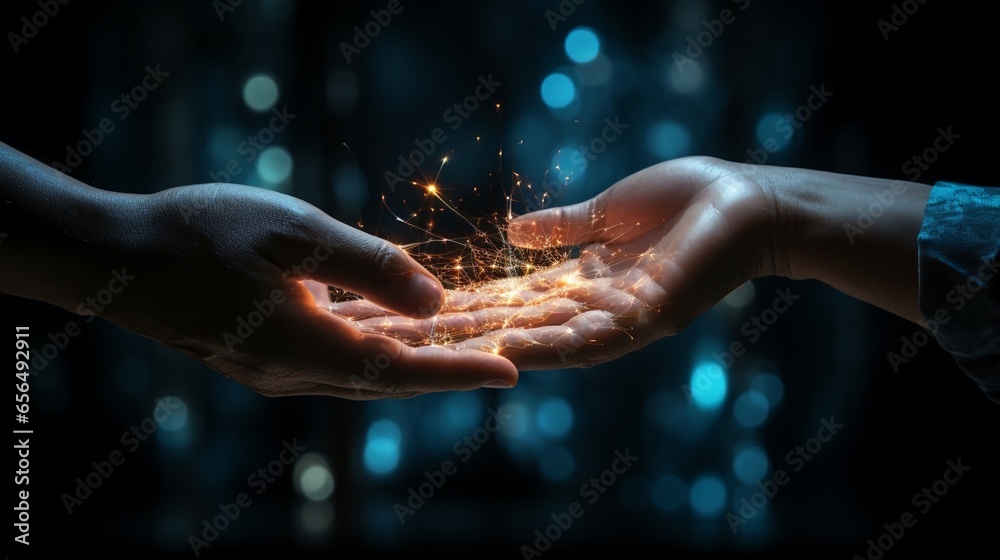handshake between two people holding light, unity, equality, inclusion ...