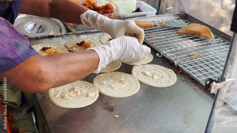 Thai crispy pancakes topped with strips of egg yolks or traditional ...