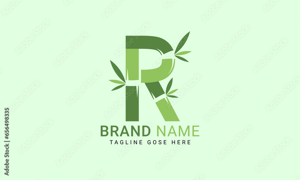 Initial R alphabet with bamboo leaf. eco-friendly logo concept. Letter ...