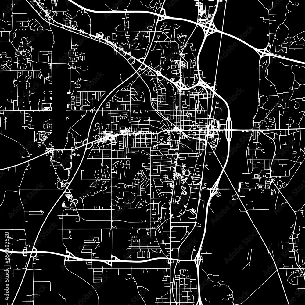 1:1 square aspect ratio vector road map of the city of Tupelo ...