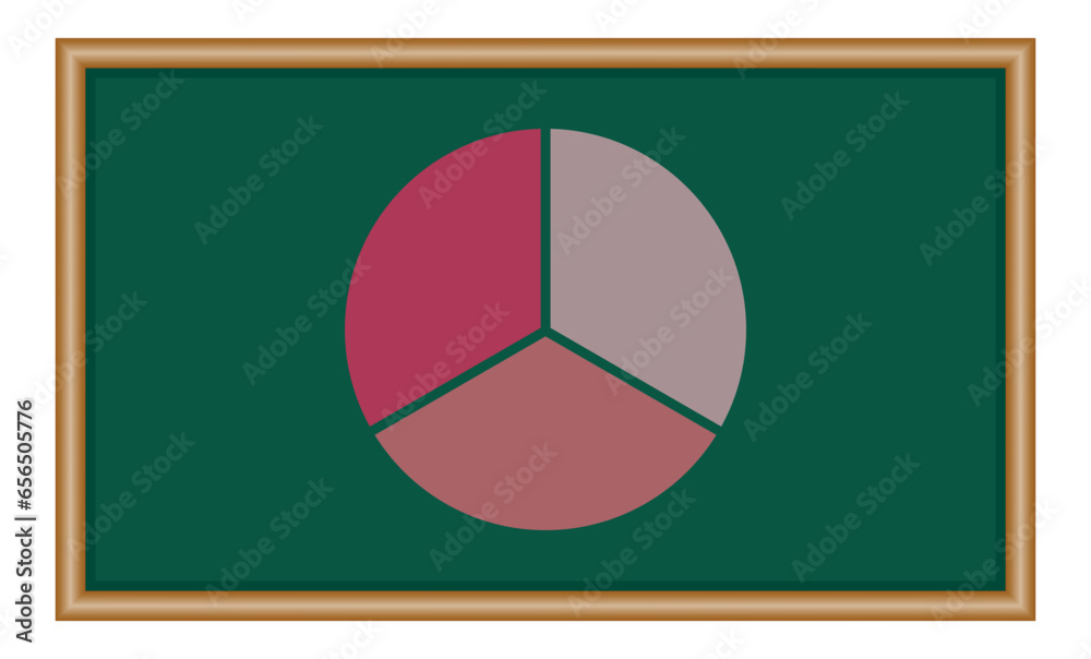 Circle divided into three equal segments. One third fraction circle ...