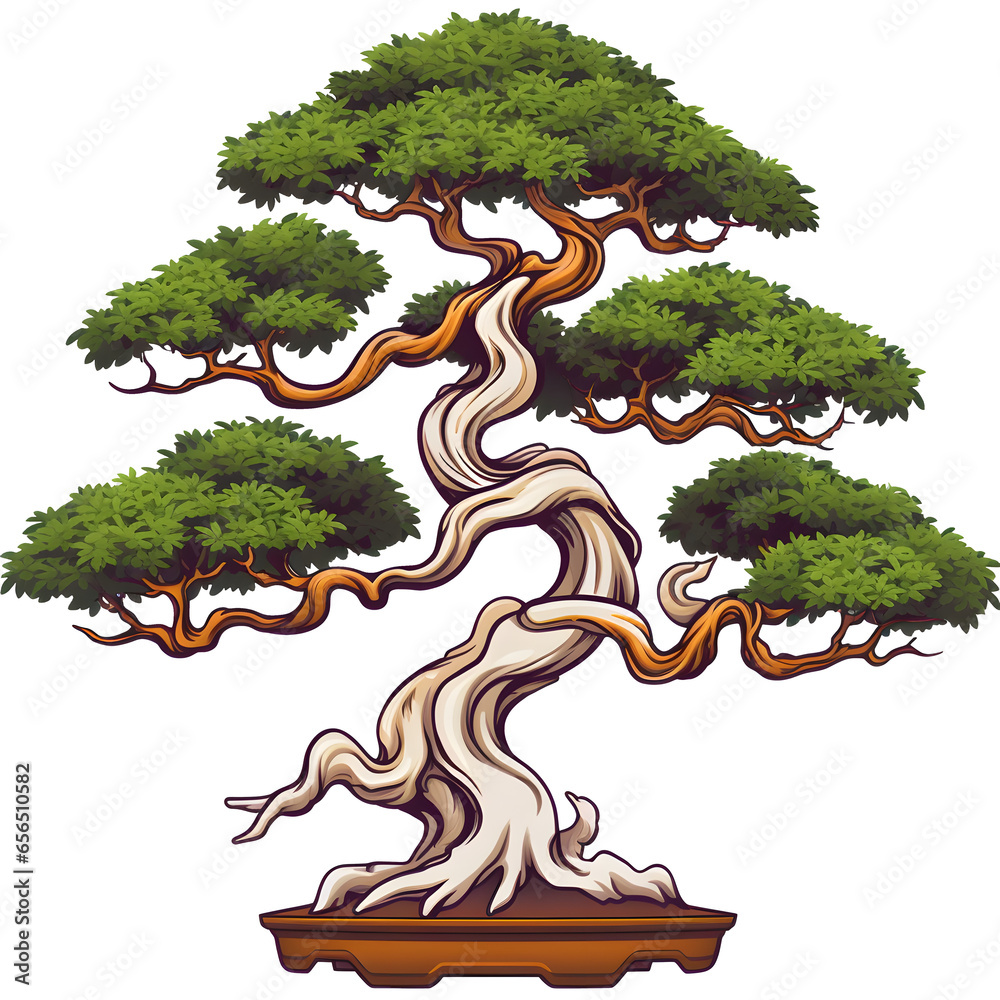Cartoon clipart of a charming bonsai ficus tree, plant clipart, nature ...