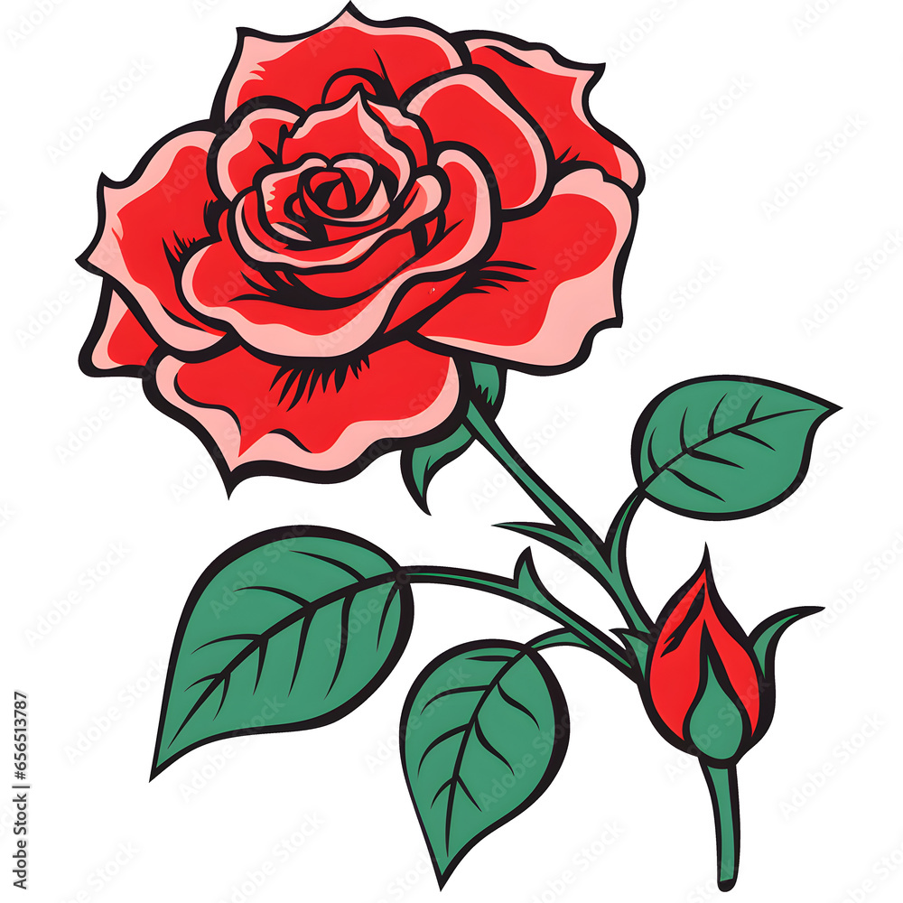 cartoon clipart of a blooming rose, plant clipart, nature clipart ...
